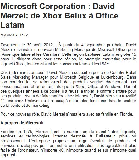 Press Coverage : David Merzel, de Xbox Belux à Office Latam [zonebourse ...